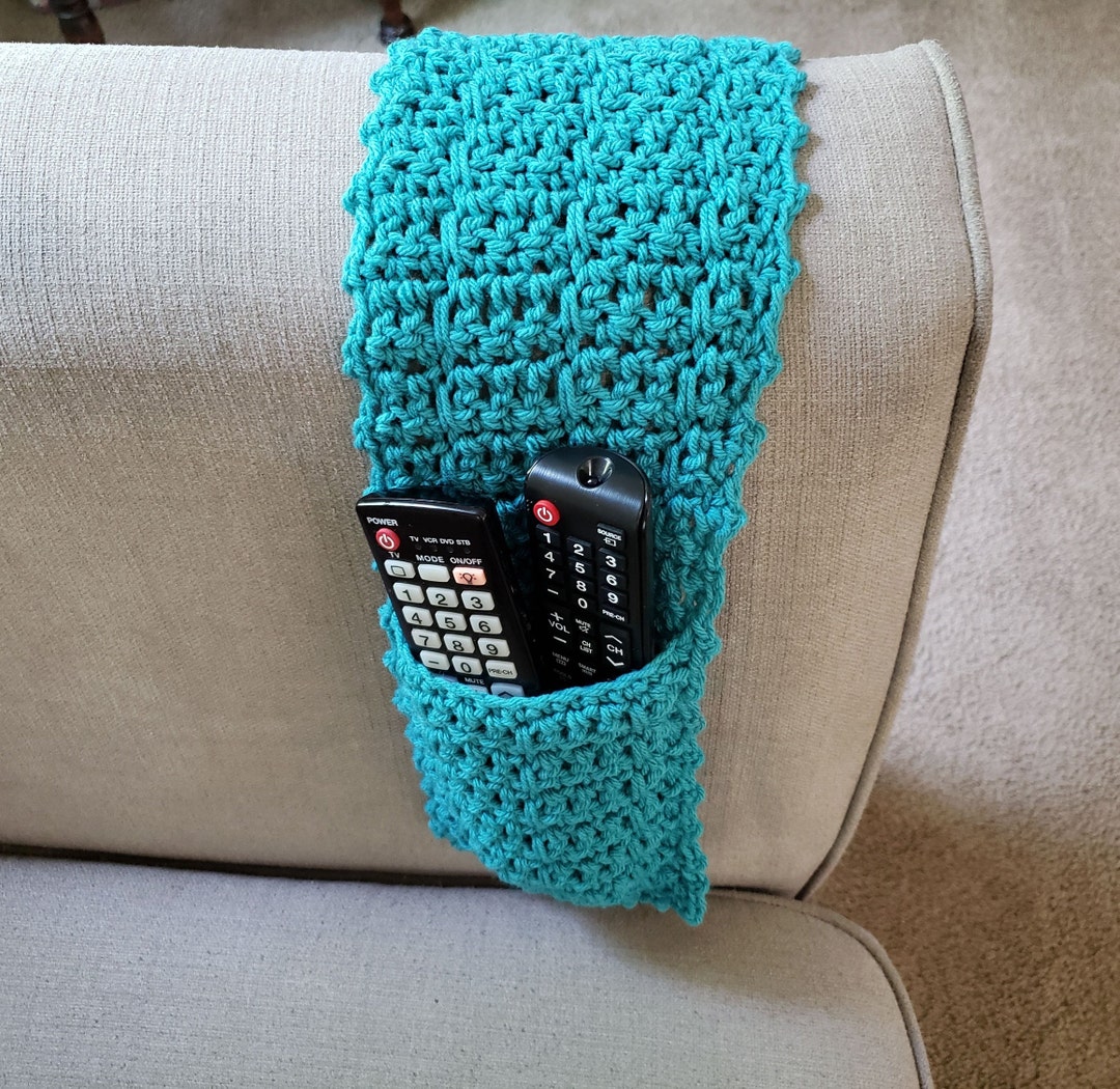Handmade Crochet Aqua Remote Caddy, Armchair Organizer - Etsy