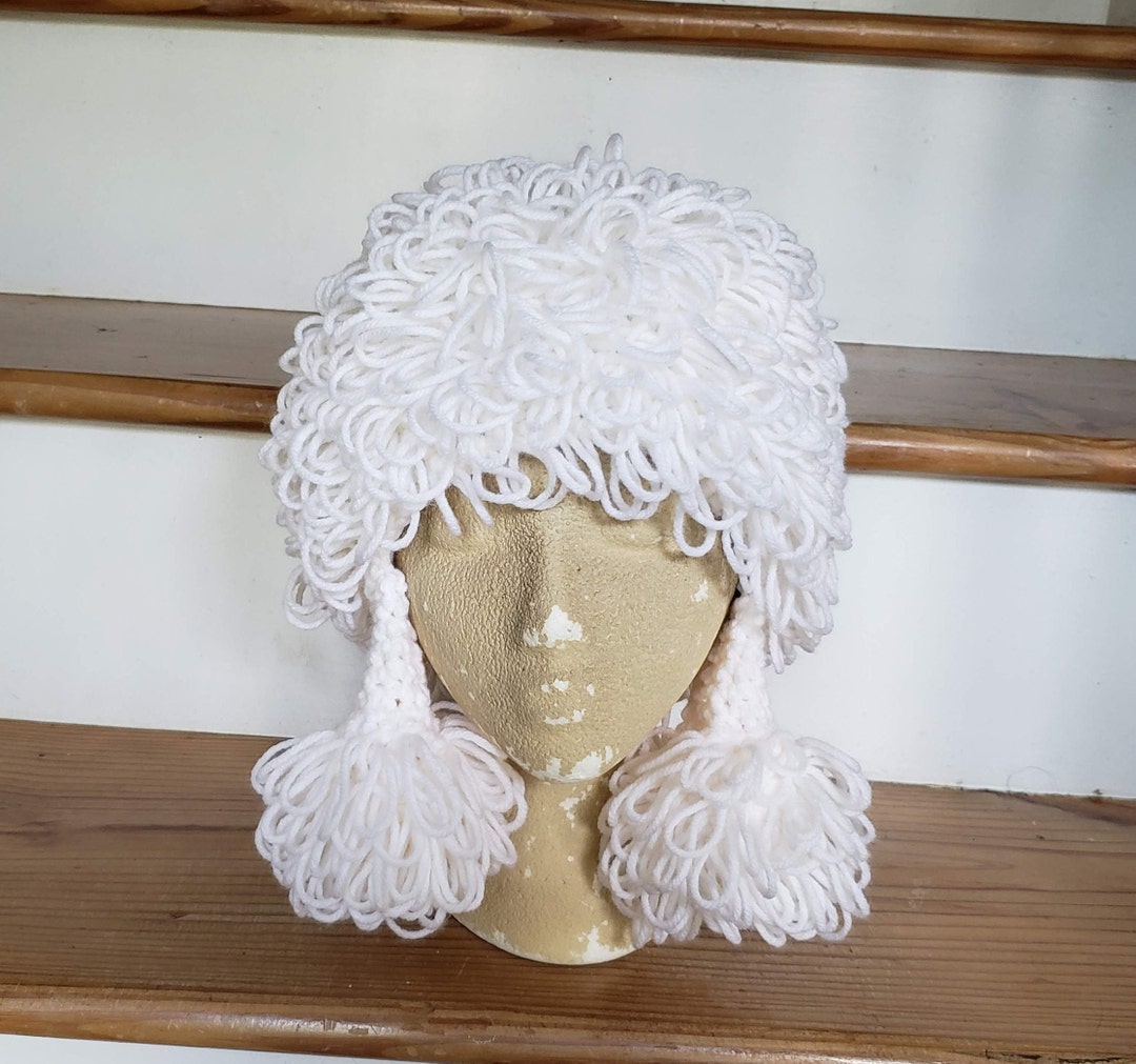 New Item! White Poodle Hat, Crocheted Poodle Hat, White Fun and Funky ...