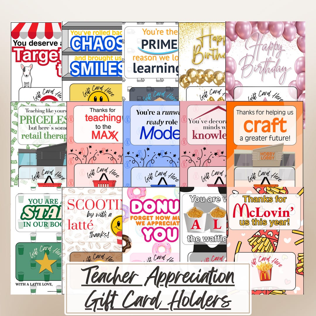 Editable Teacher Gift Card Holders | 15 Canva Templates (digital ...