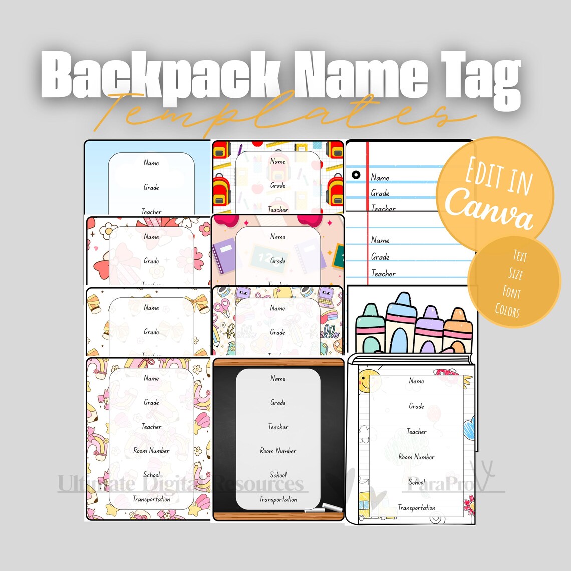 Canva Template Editable School Name Tag | Printable Backpack & Bus Tags ...