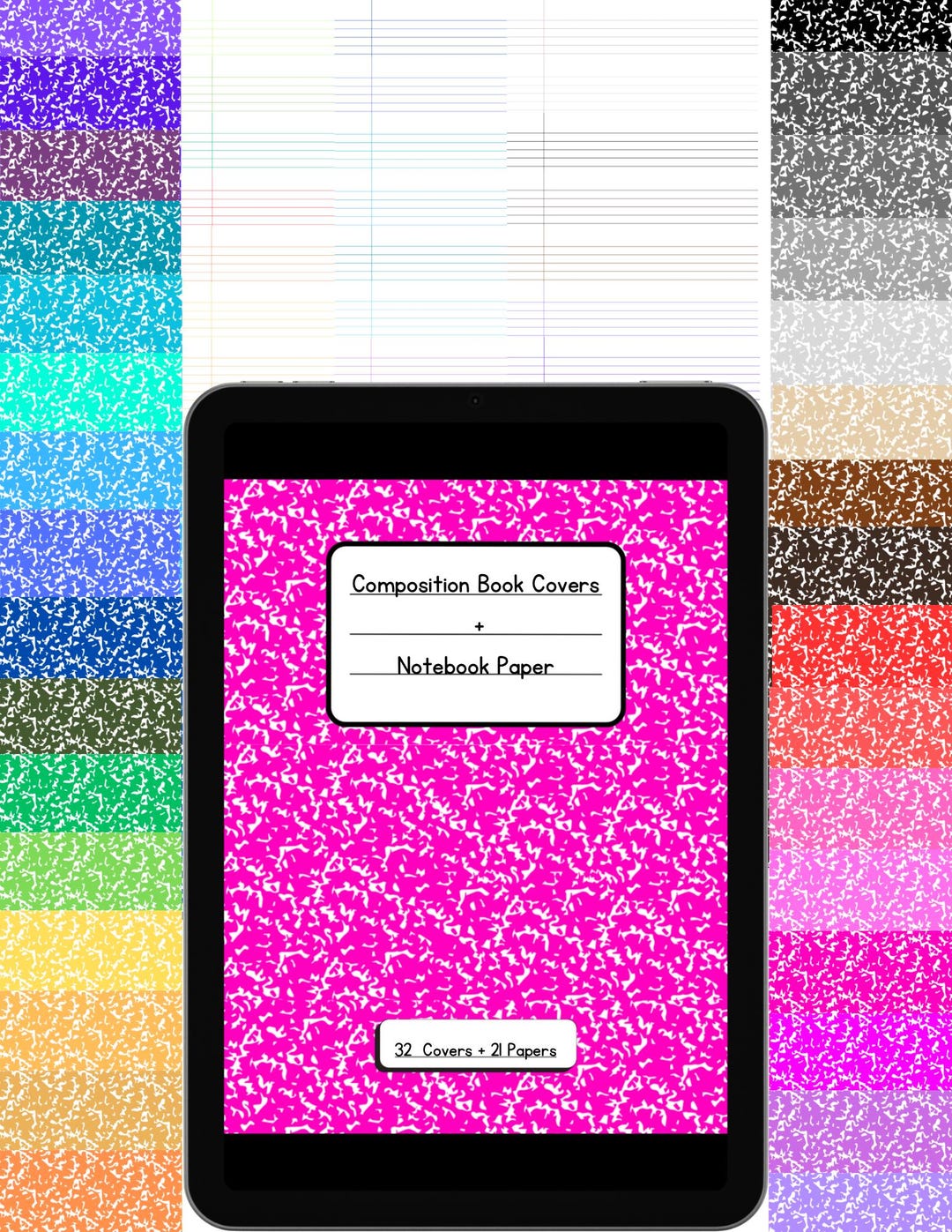 Composition Book Covers + Lined Paper Bundle for Digital Planning in ...