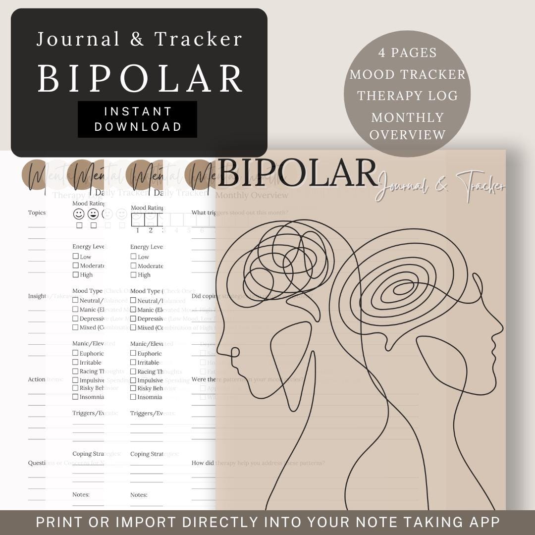 Bipolar Mood Tracker Printable Digital | 4-page Mental Health Tracker ...