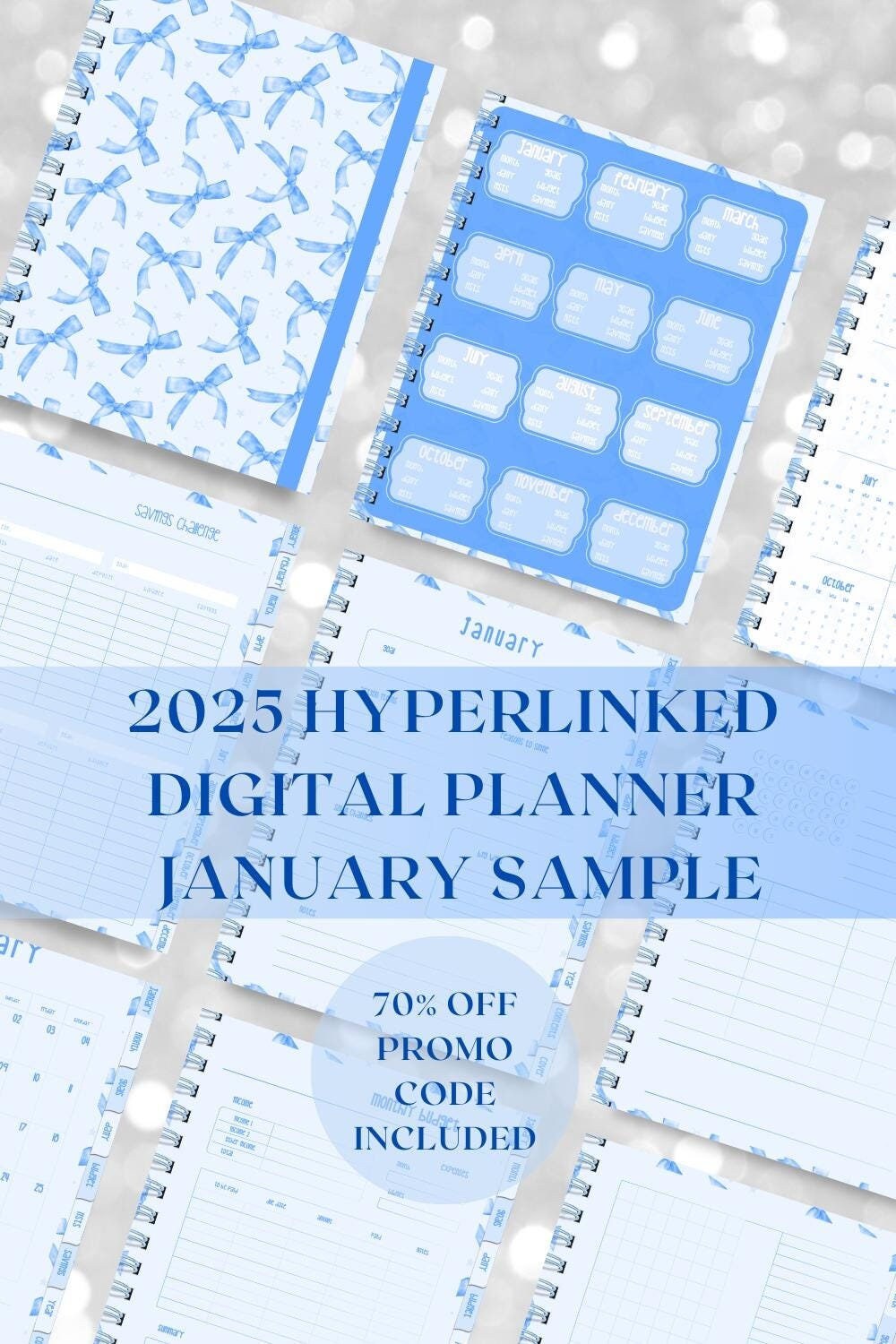 January 2025 Sample Blue Bow Digital Planner 2025 | Hyperlinked PDF ...