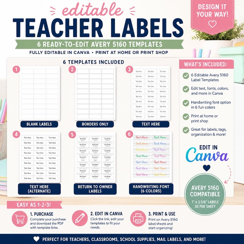 Editable Teacher Labels Canva Template | Avery 5160 Labels | Classroom ...