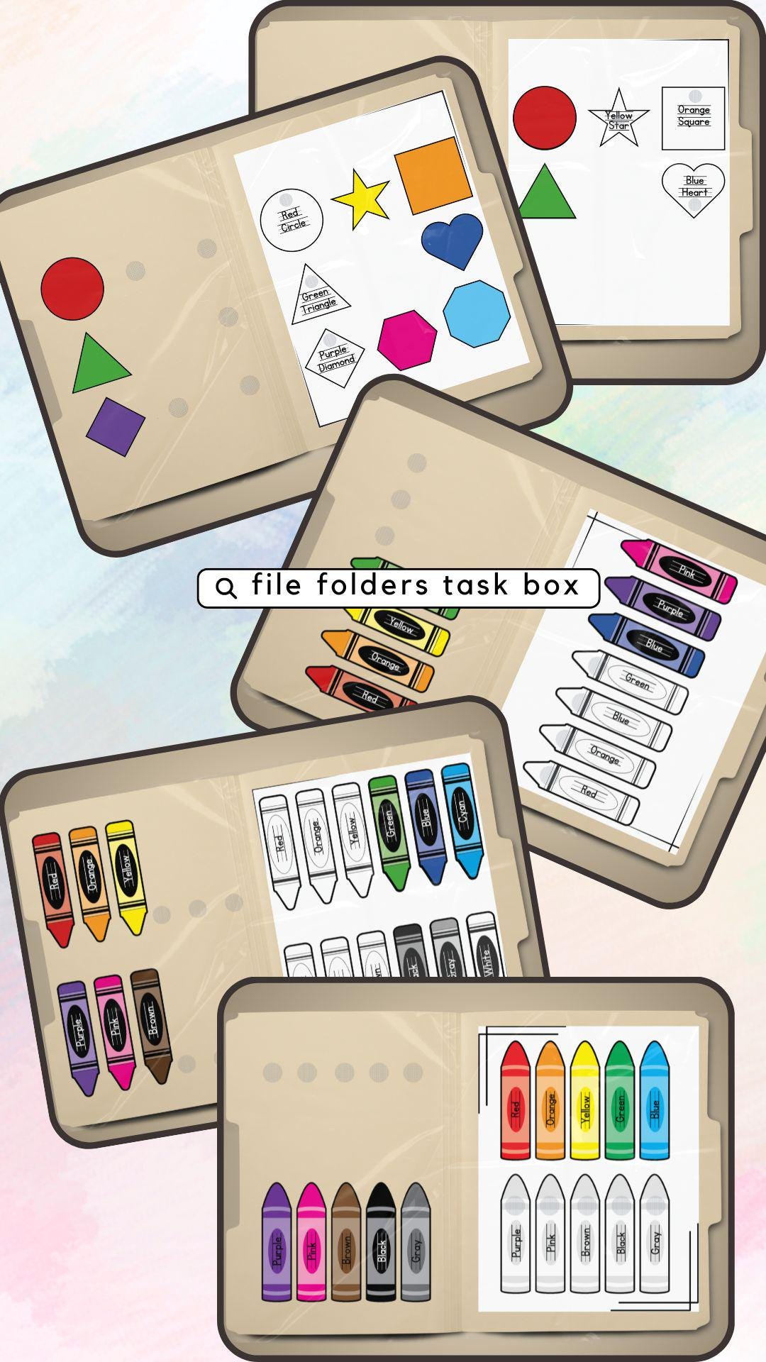 Color and Shape File Folder Activity Set Printable Learning Tools for ...