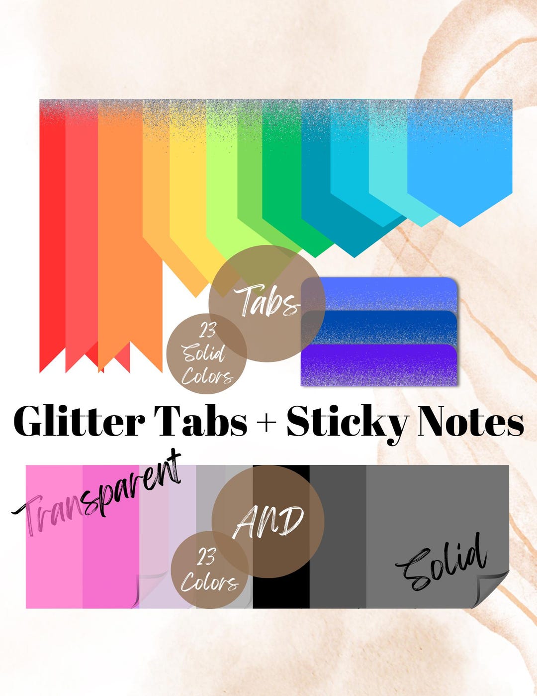 Glitter Tabs & Sticky Notes for Goodnotes | 23 Colors | Solid ...