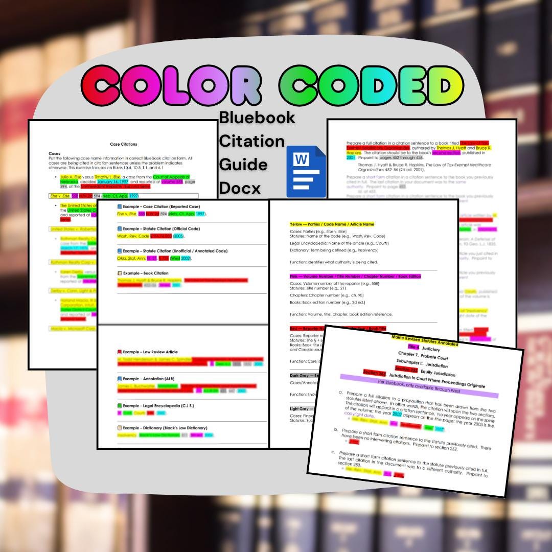 Bluebook Citation Guide Color Coded PDF | Law School Legal Writing ...