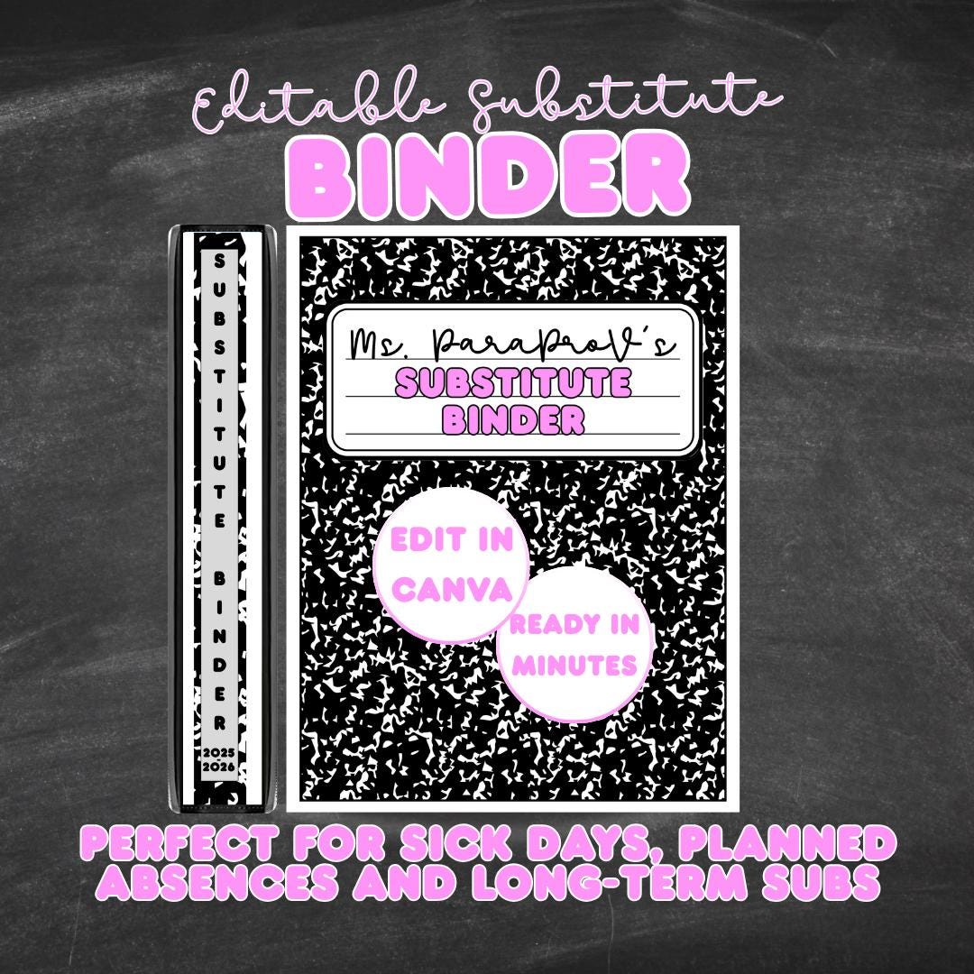 Editable Substitute Binder Template | Teacher Emergency Sub Plans ...