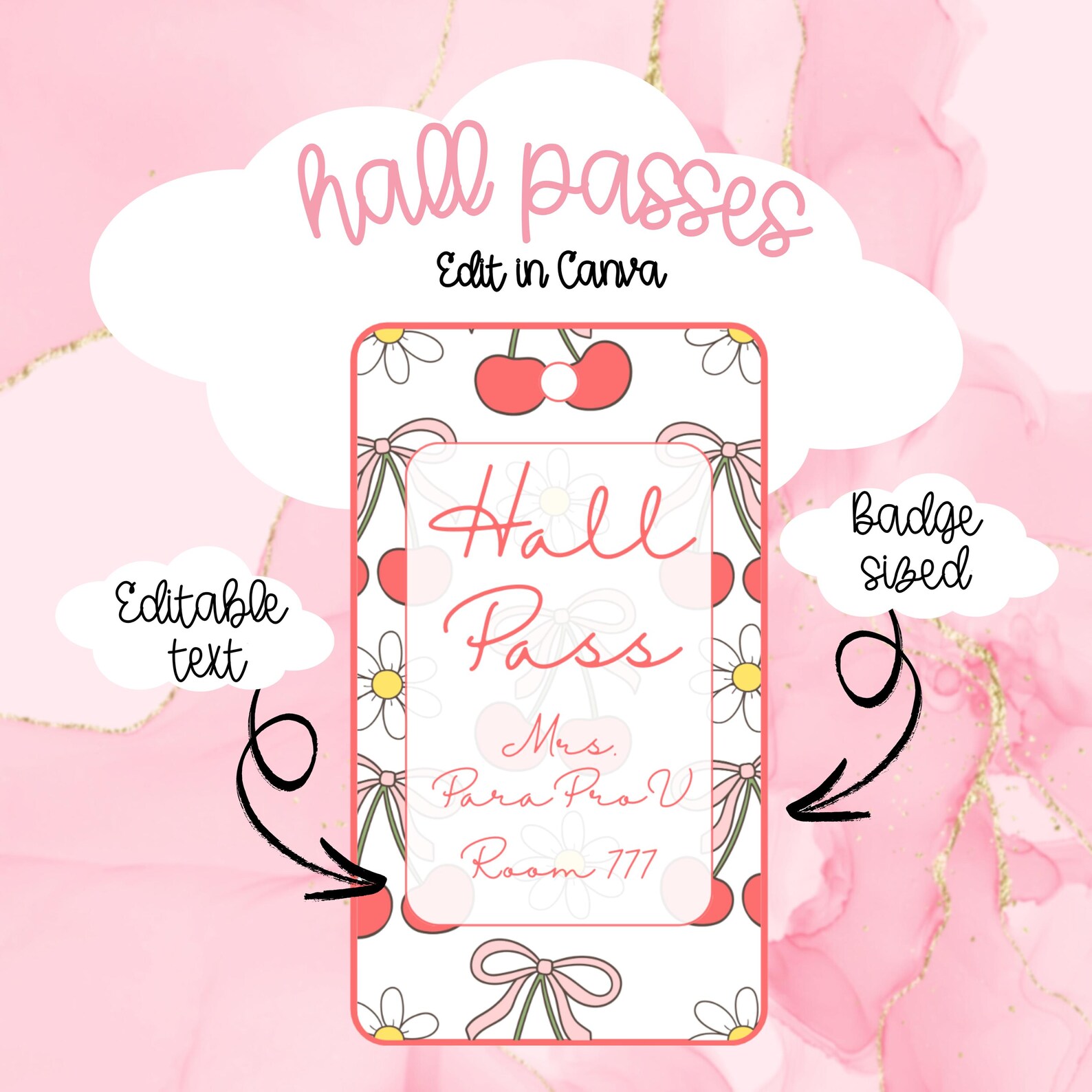 Editable Aesthetic Hall Passes Digital Canva Template Badge Sized ...
