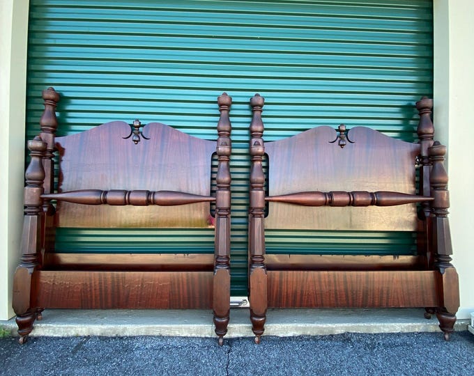 Pair of 2 Antique Ribbon Mahogany Four Post Twin Size Queen Anne Bed Frames Colonial - Etsy