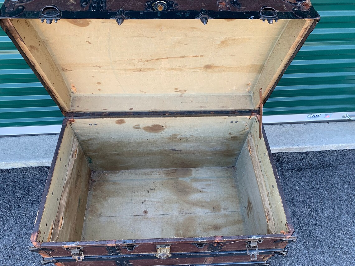 Antique Steamer Trunk Chest Storage Box Coffee Table Circa - Etsy