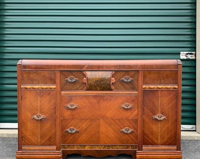 1930s Antique Waterfall Buffet TV Stand Bathroom Vanity Dresser Foyer ...