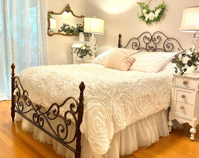 Queen Size Wrought Iron Fancy Scroll Brown and Pewter Gray Bed Frame - Etsy