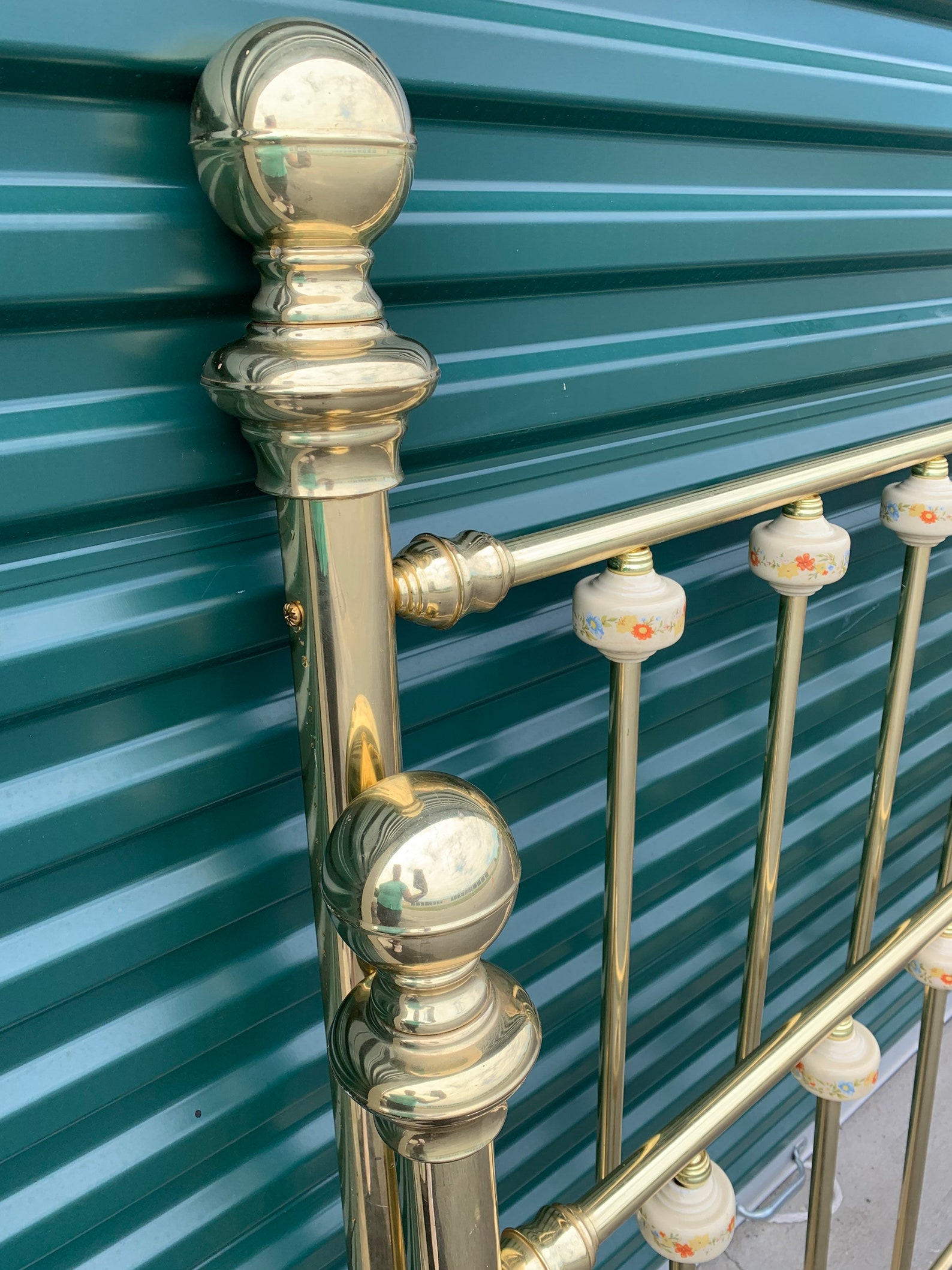 Vintage Queen Size Brass Bed Frame Porcelain Floral Accents - Etsy