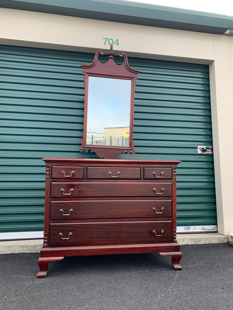 Chippendale Style Mahogany Dresser & Mirror Vanity Buffet TV - Etsy