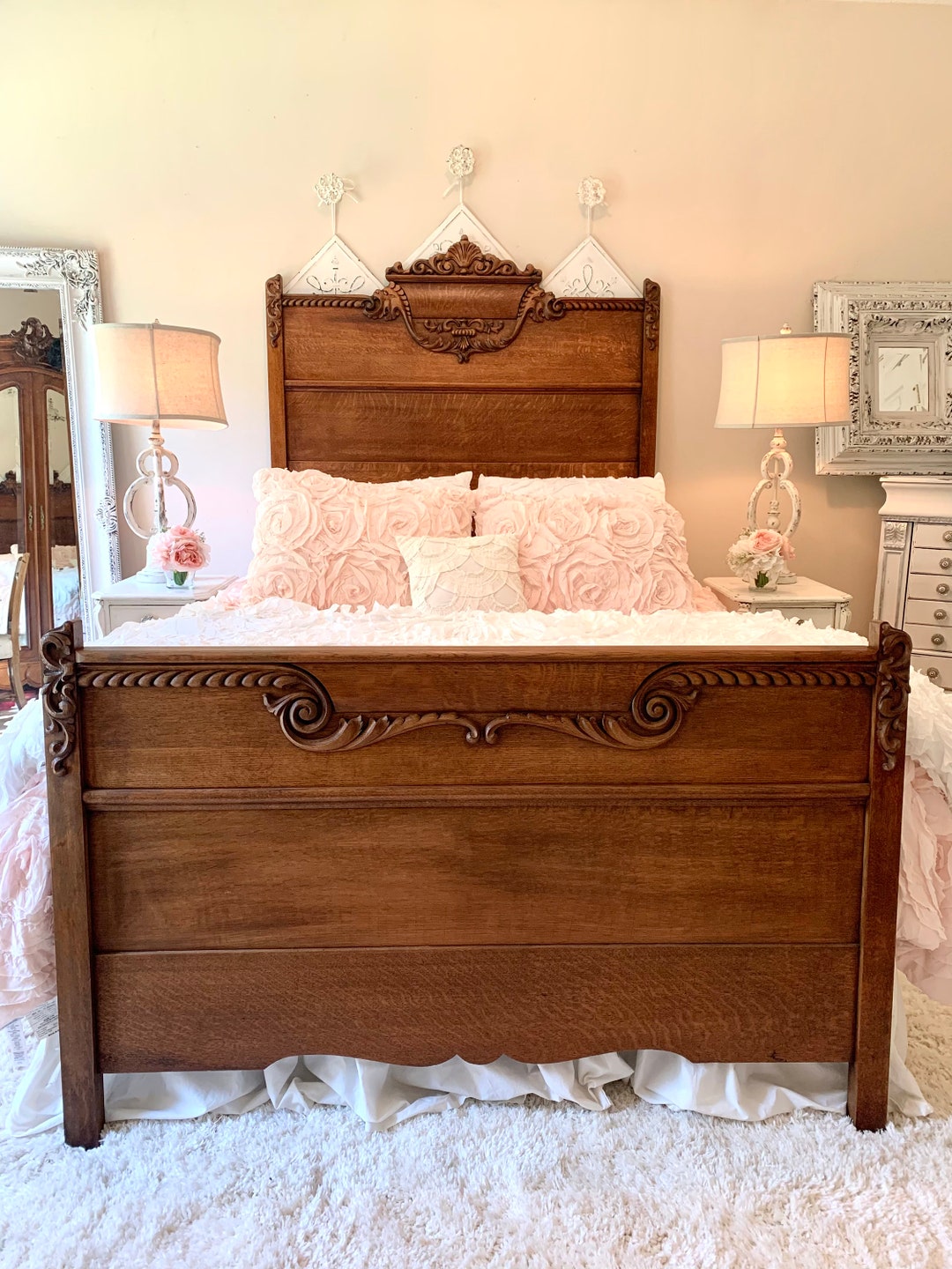 Antique Queen Size Oak Bed Frame - Etsy