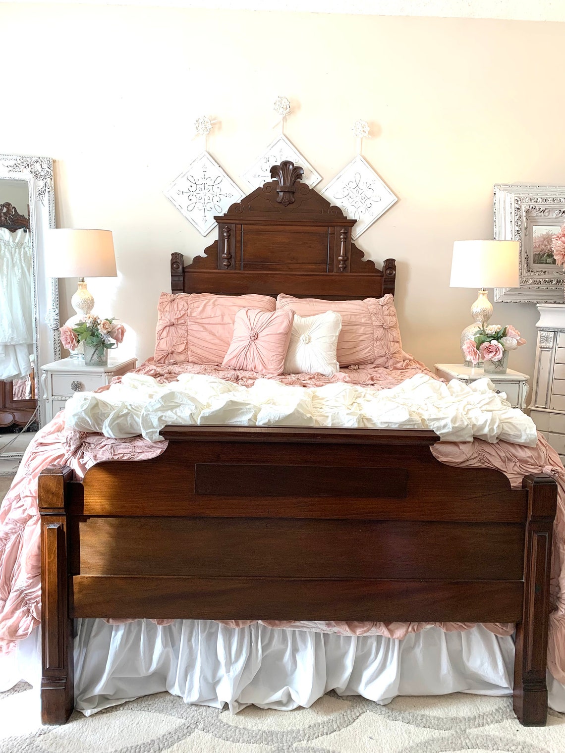 Full Size Walnut Victorian Fancy Ornate Bed Frame Shabby Chic - Etsy