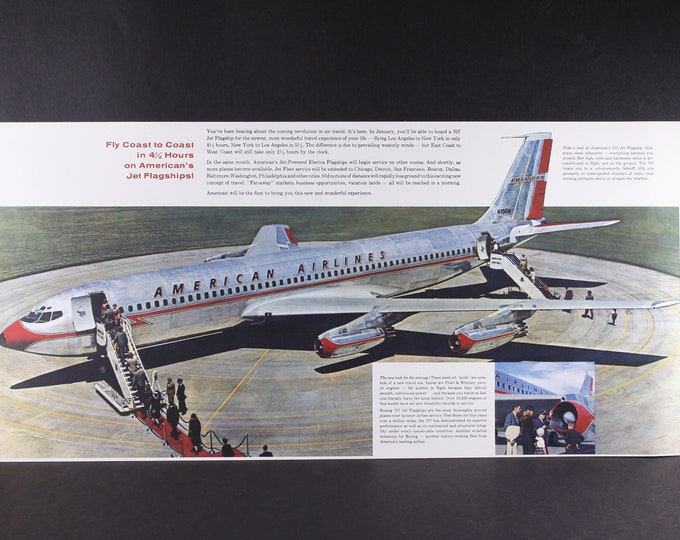 Vintage Airliner Advertising Poster, American Airlines Boeing 707 ...