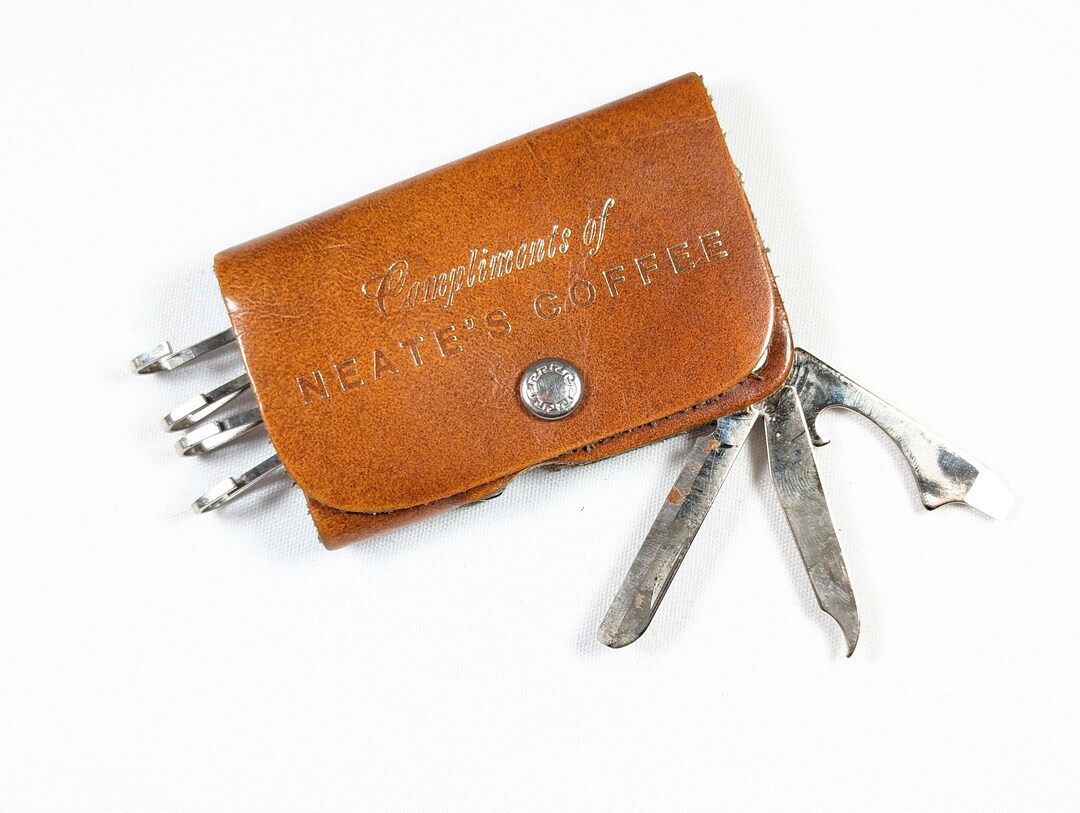Vintage Leather 4 Key Wallet / Pocket Knife, Neates Coffee Advertising ...