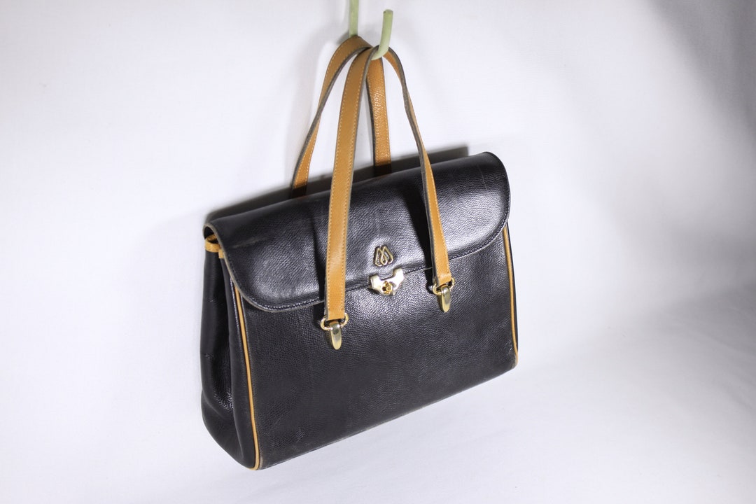 1950s MORABITO Paris Black Leather Purse, Vintage Two-tone Parian ...