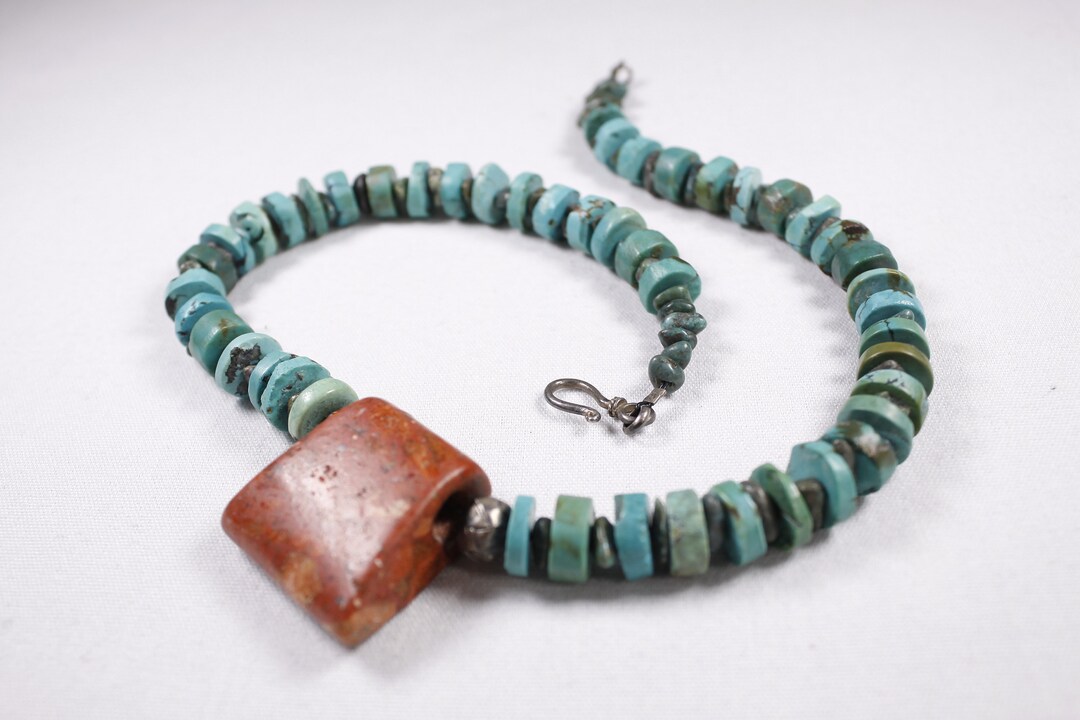 Vintage Chunky Turquoise Heishi Wheel Necklace, Navajo Native American ...