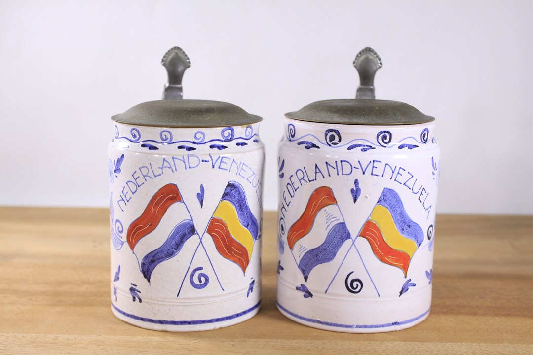 Antique Delft Pottery Beer Steins, Royal Goedewaagen Gouda Tankard ...