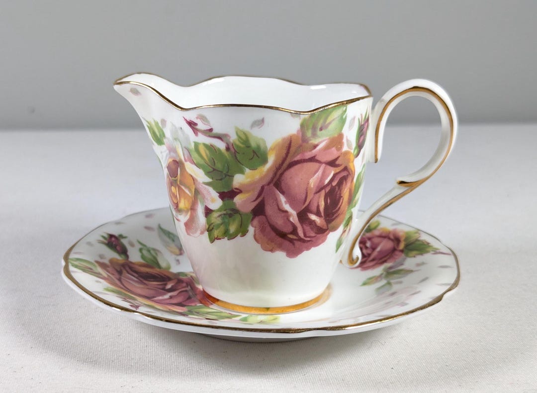 Vintage Paragon Creamer & Saucer: Golden Emblem, Pink Rose, Double ...