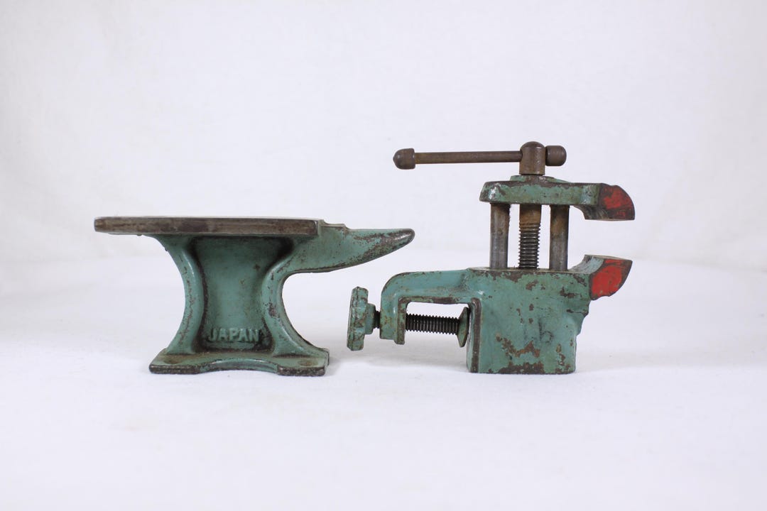 Vintage Cast Metal Miniature Anvil and Bench Vice Made in Japan, Mint ...