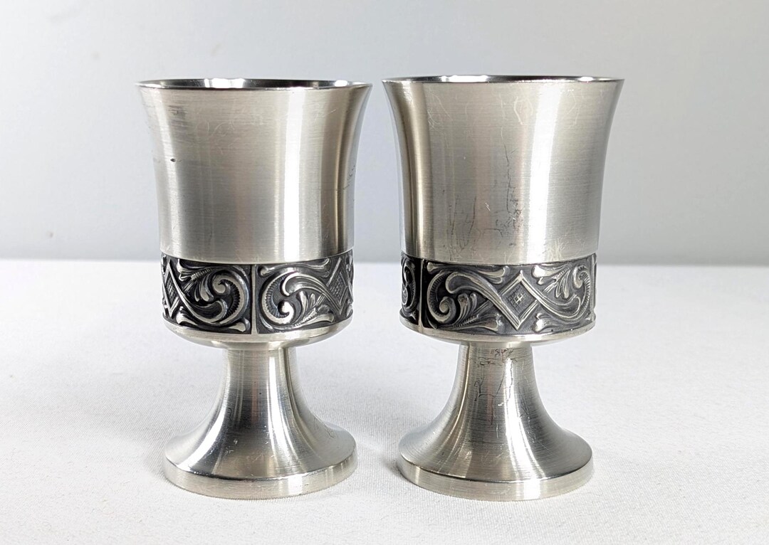 Set 2 MCM Selandia Norway Rosemal Acanthus Pewter Wine Glass, Vintage ...