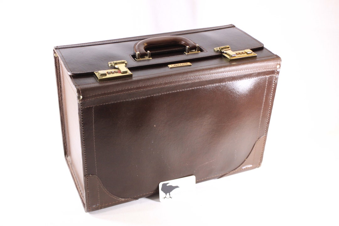Vintage Brown Leather Pilot Briefcase, CAVALIER Leather Case Luggage ...