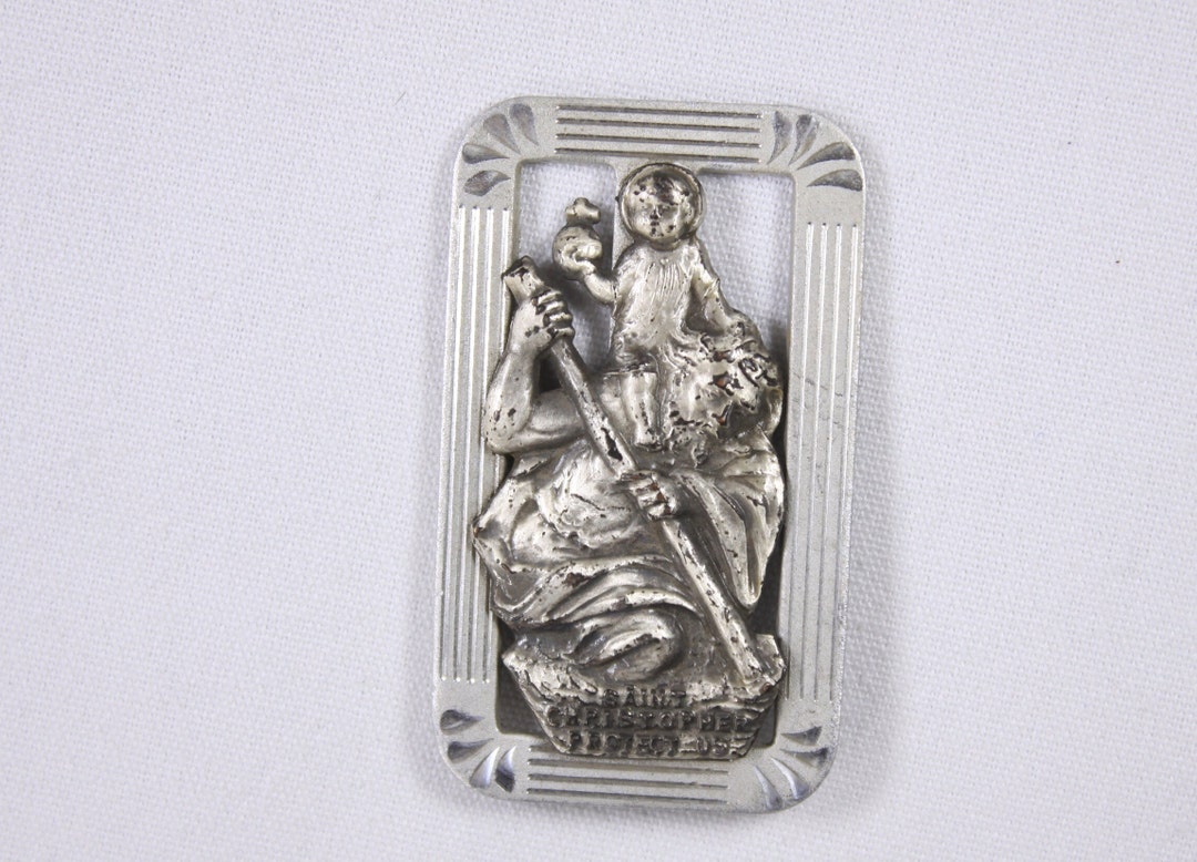 Vintage St Christopher Protect Us Car Visor Badge, Metal Traveller ...