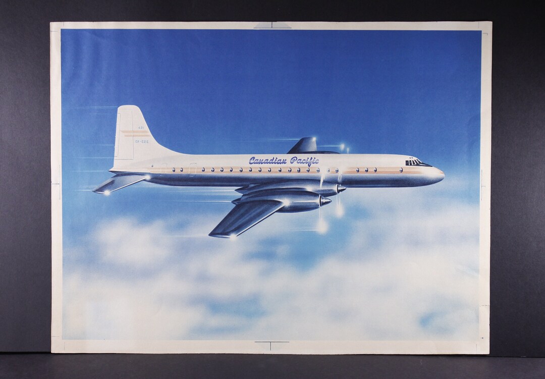 Vintage Canadian Pacific Douglas DC-6A Airplane Lithograph Travel ...