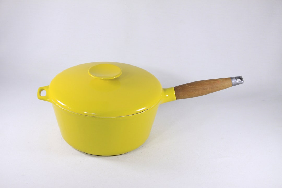 Vintage Copco Cast Iron Yellow Enamel Lidded Cooking Pan, Michael Lax ...
