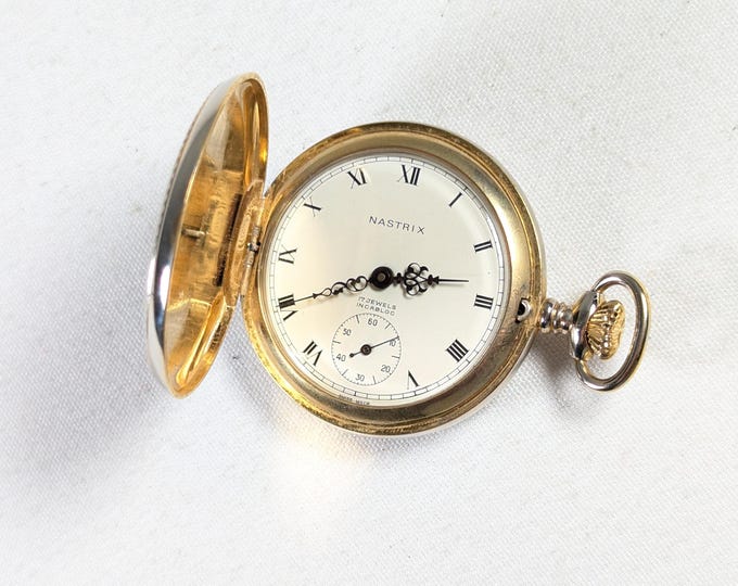 1950s Nastrix 17 Jewels Incabloc Hunter Pocket Watch WORKS, Vintage ...