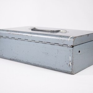 Vintage Blue Powder Coated Steel Storage Box, Metal Tool Box, Lock Box ...