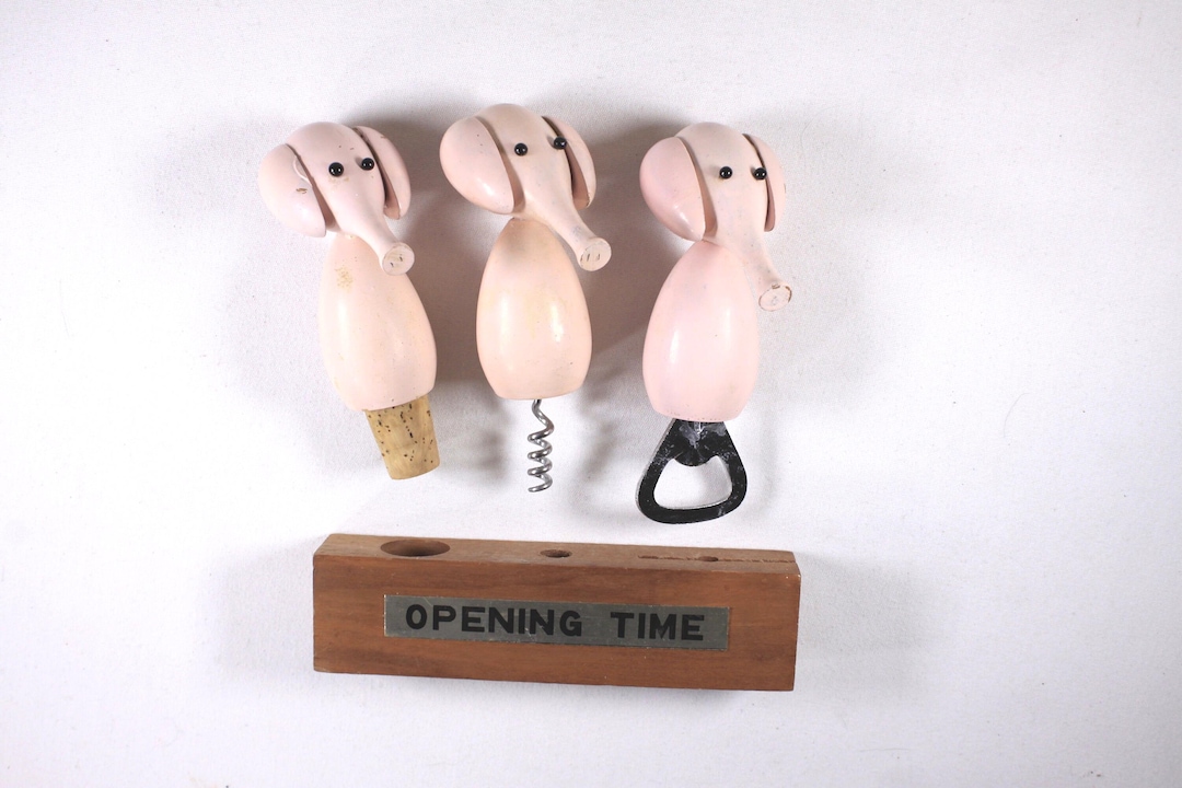 Vintage MCM Pink Elephants Bar Accessory Set, Anthropomorphic Animal ...