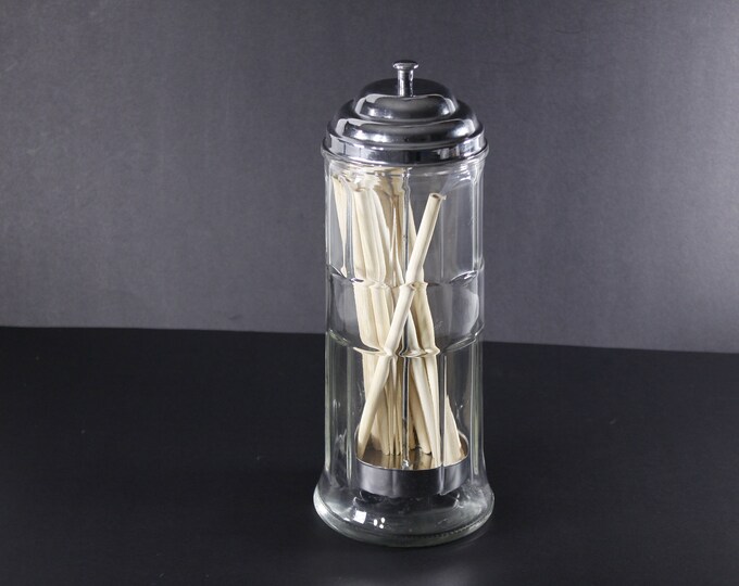 1980-1990s Glass Straw Holder Display by Table Craft, Old Fashioned ...