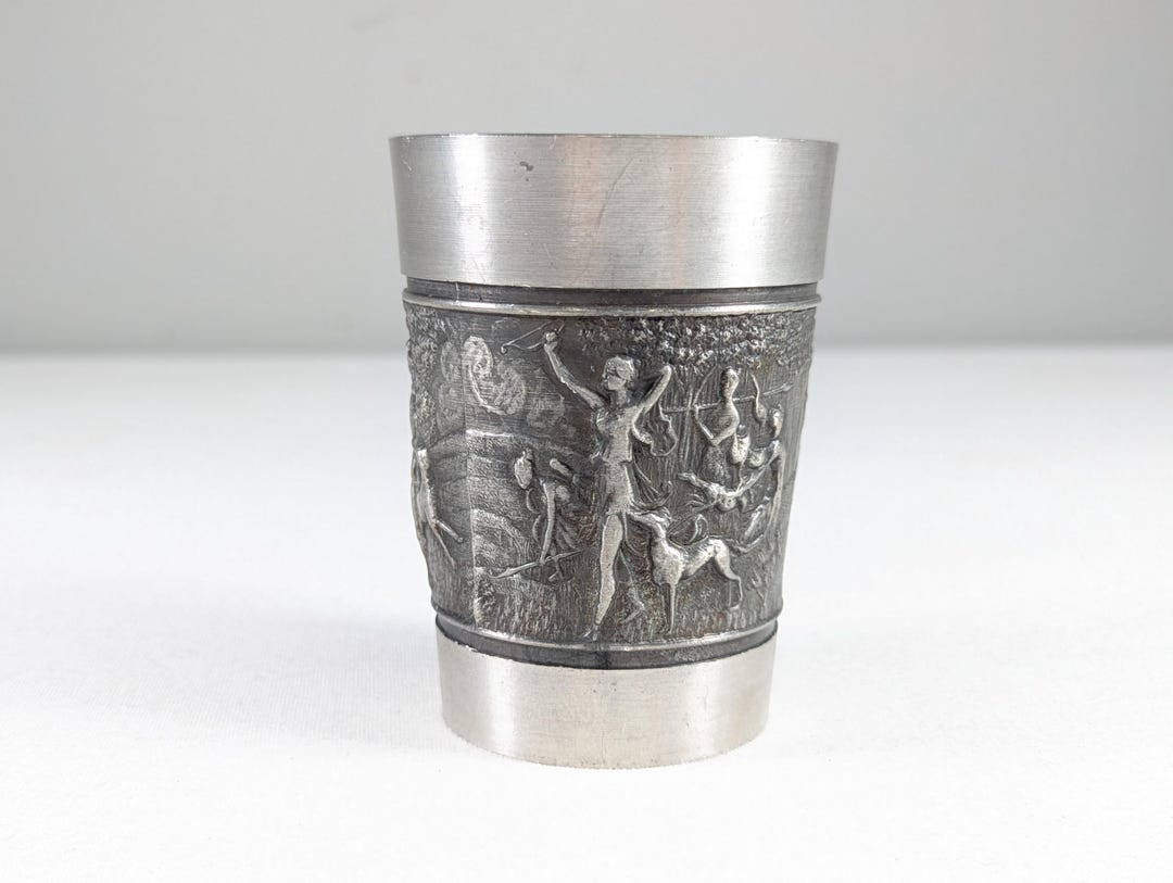 SMALL Antique German Pewter Huntress Diana Cup, Germanic Medieval Style ...