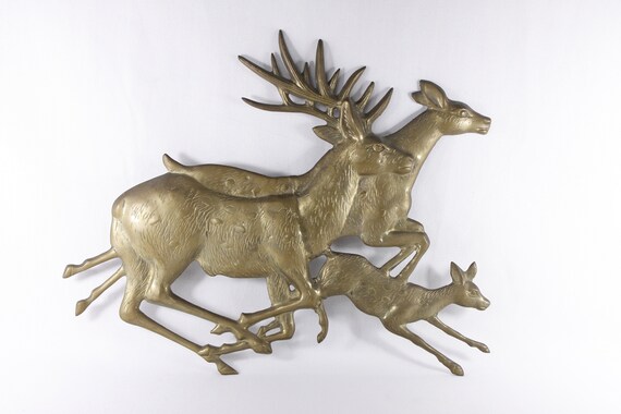 Large Brass MCM Running Deer Family Wall Decor 18.5 X - Etsy