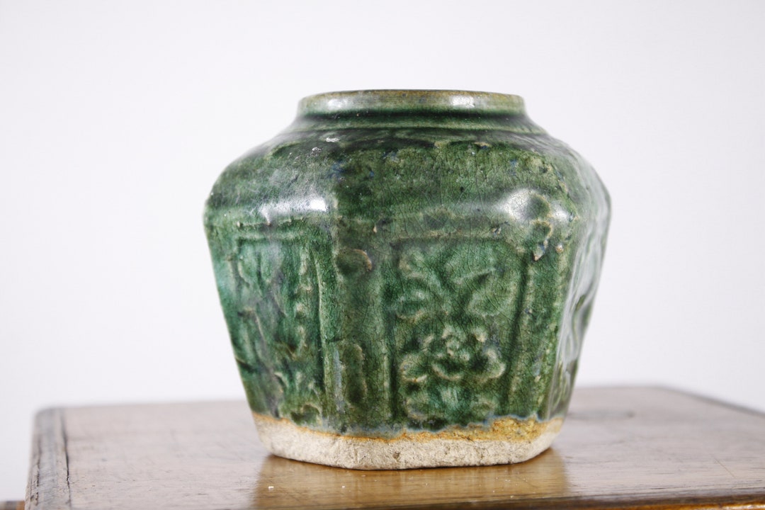 Antique Chinese Hexagonal Green Ginger Jar 3.5", Small Size Ginger Jar ...