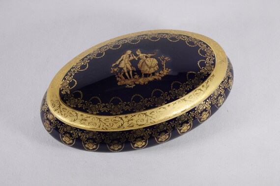 Vintage 8" LIMOGES France Cobalt blue / gold oval lid… - Gem