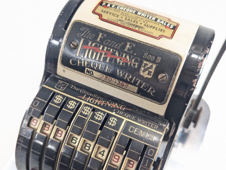 1920s F&E Lightning 800B Cheque Writer, the Canadian Lightning ...