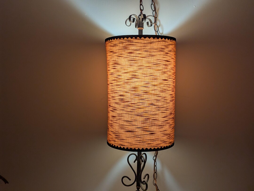 MCM Orange Fabric Wrought Metal Swag Lamp, Canadian Long Chain Pendant ...