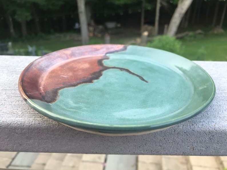 Handmade Dinner Set, Wheel Thrown Plate Set, Copper and Teal Ceramic ...