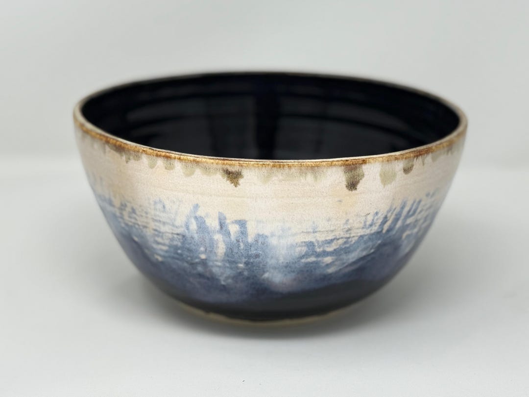 Handmade Drippy Blue Ceramic Serving Bowl: Wheel-thrown Decorative Bowl ...