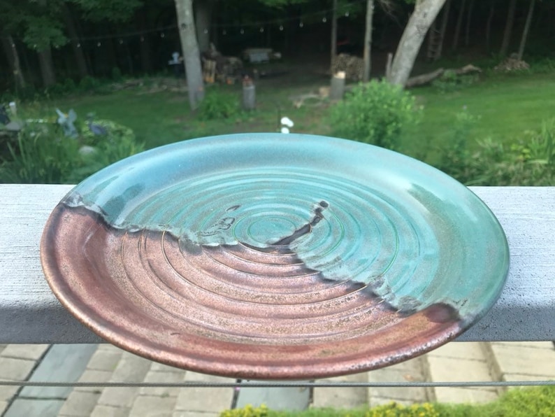 Handmade Dinner Set, Wheel Thrown Plate Set, Copper and Teal Ceramic ...