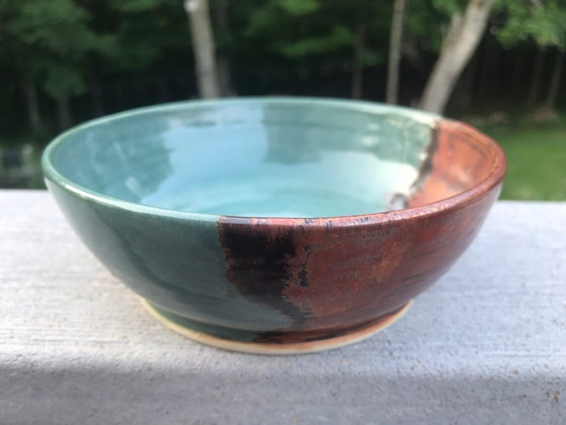 Handmade Dinner Set, Wheel Thrown Plate Set, Copper and Teal Ceramic ...
