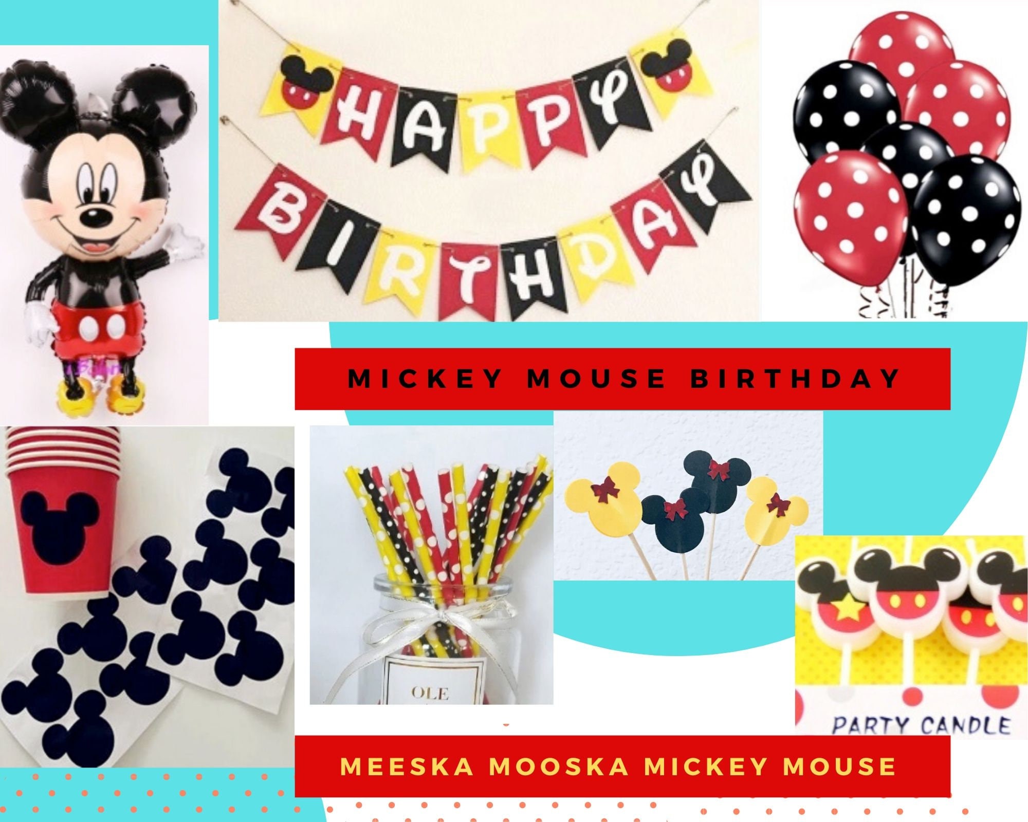 Mickey Mouse Birthday Decoration Banner Disney Theme Birthday - Etsy