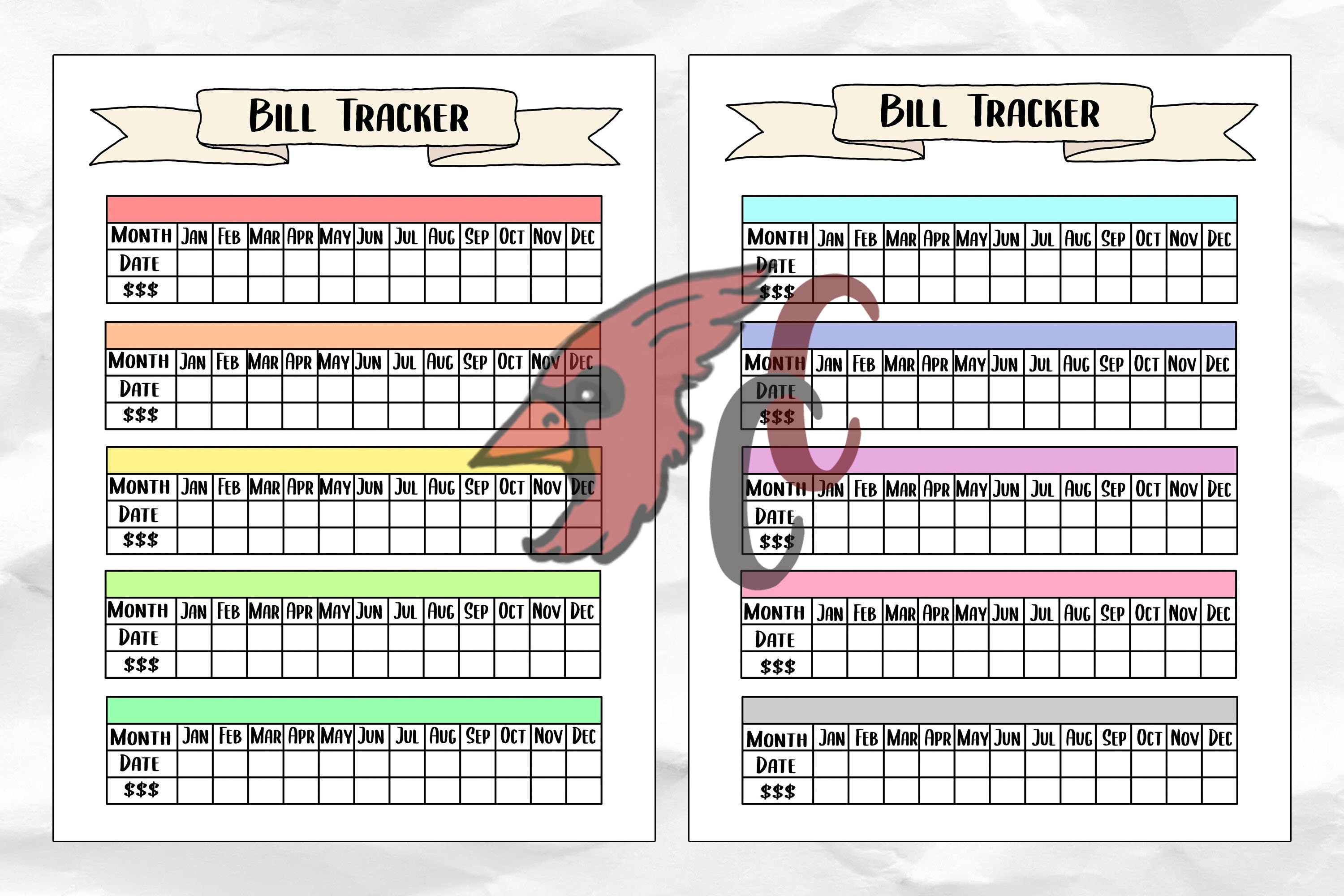 Rainbow Bill Tracker - Printable - Etsy