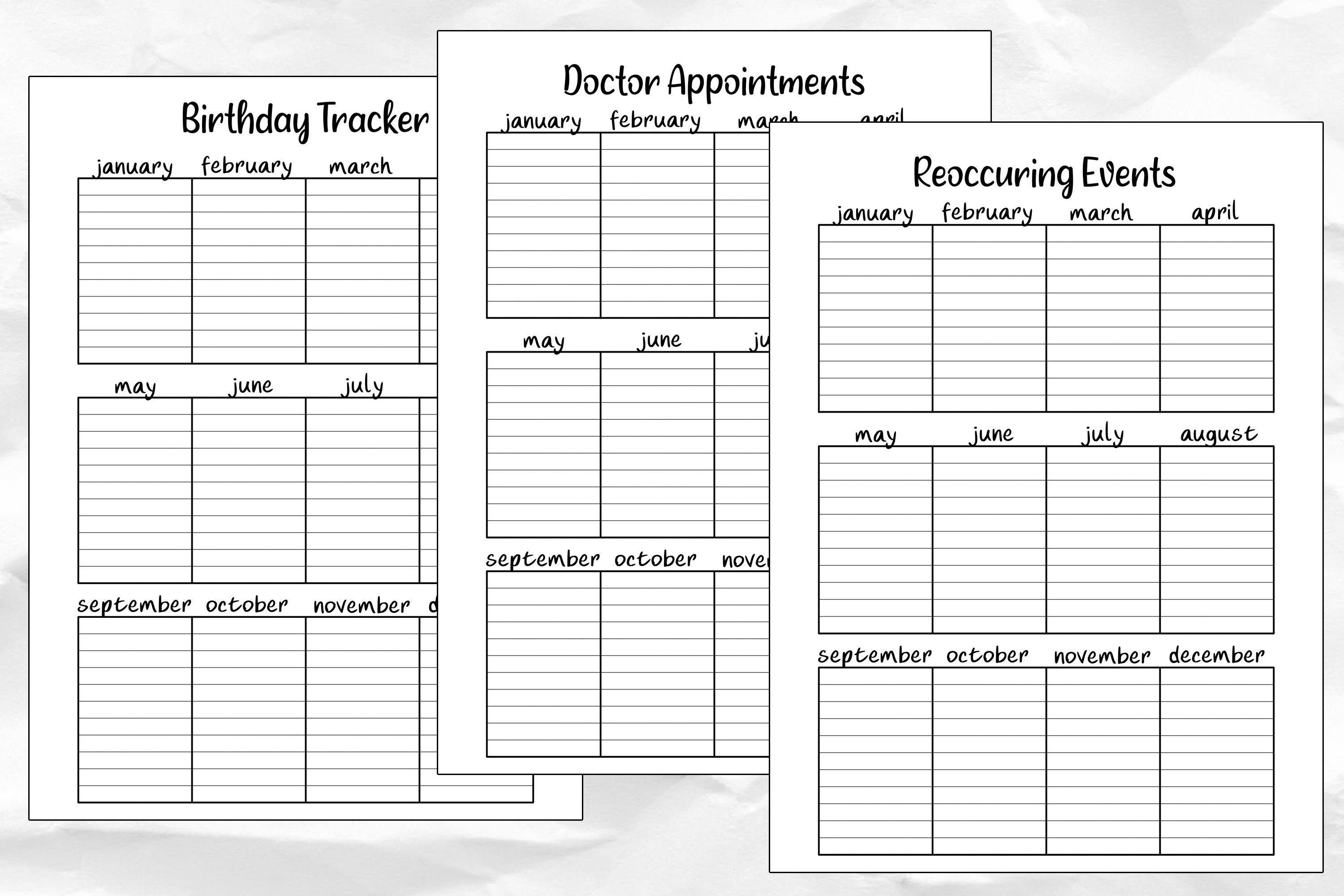 Reoccurring Events Tracker Pack Printable - Etsy